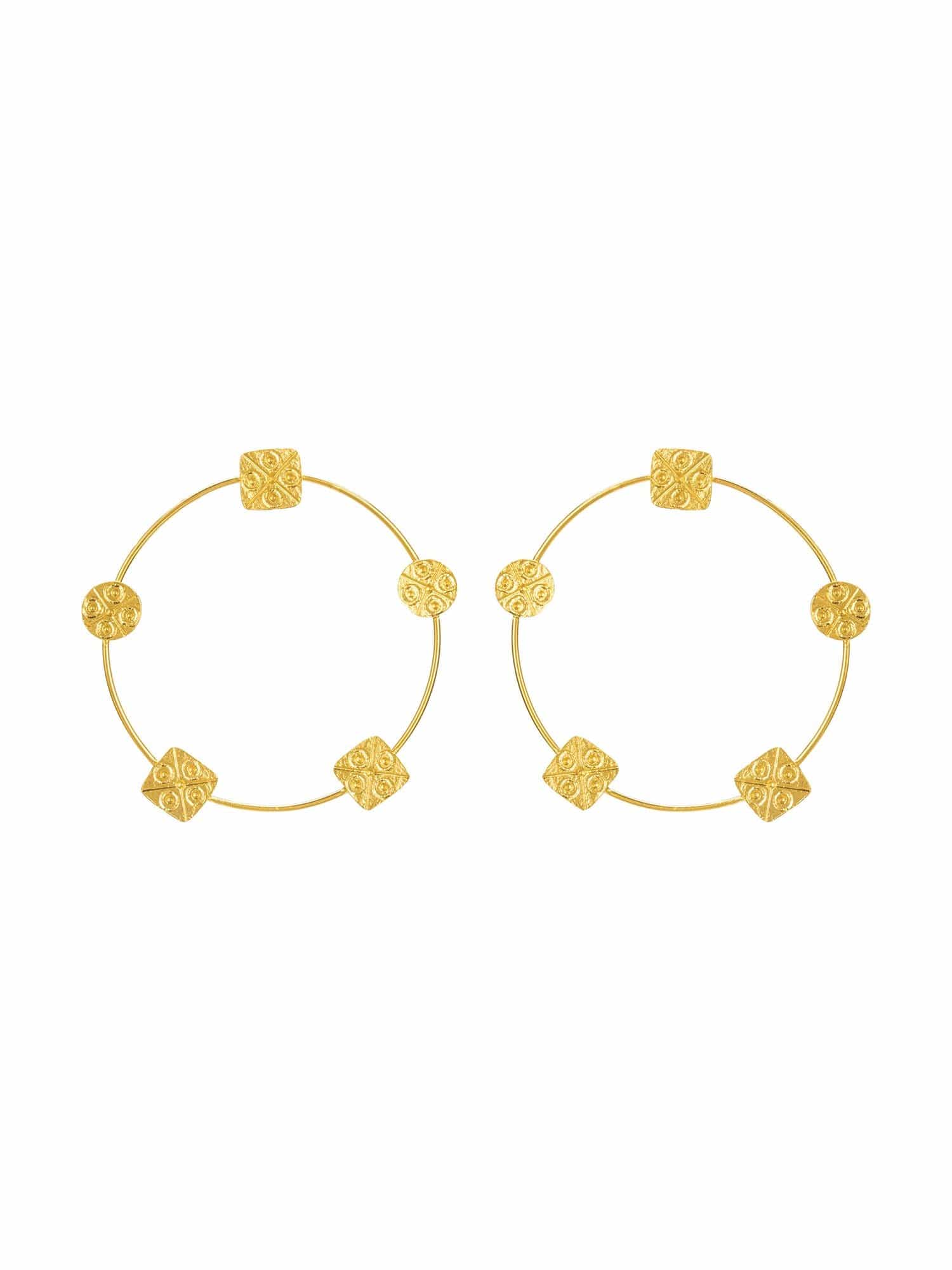 Buy Harappan Seal Hoops - 22kt Gold Plated Hoops by Zohra